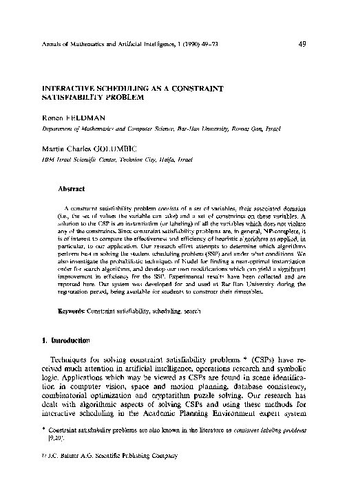 (PDF) Interactive scheduling as a constraint satisfiability problem | Ronen Feldman - Academia.edu