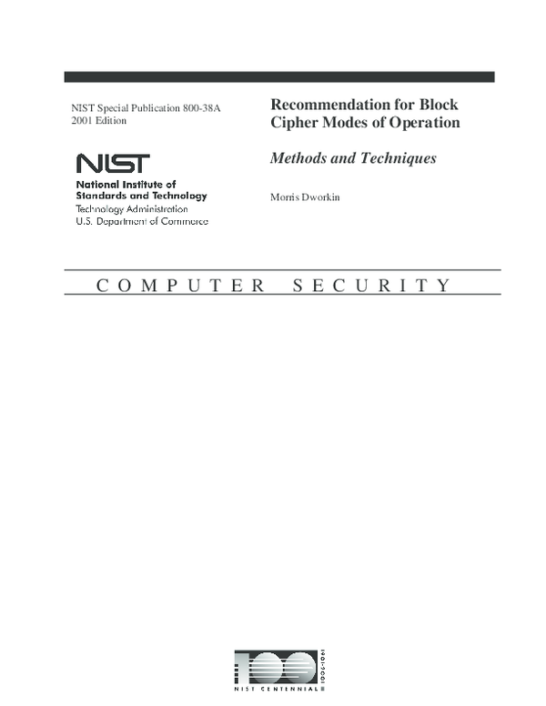 (PDF) Recommendation for Block Cipher Modes of Operation Methods and Techniques