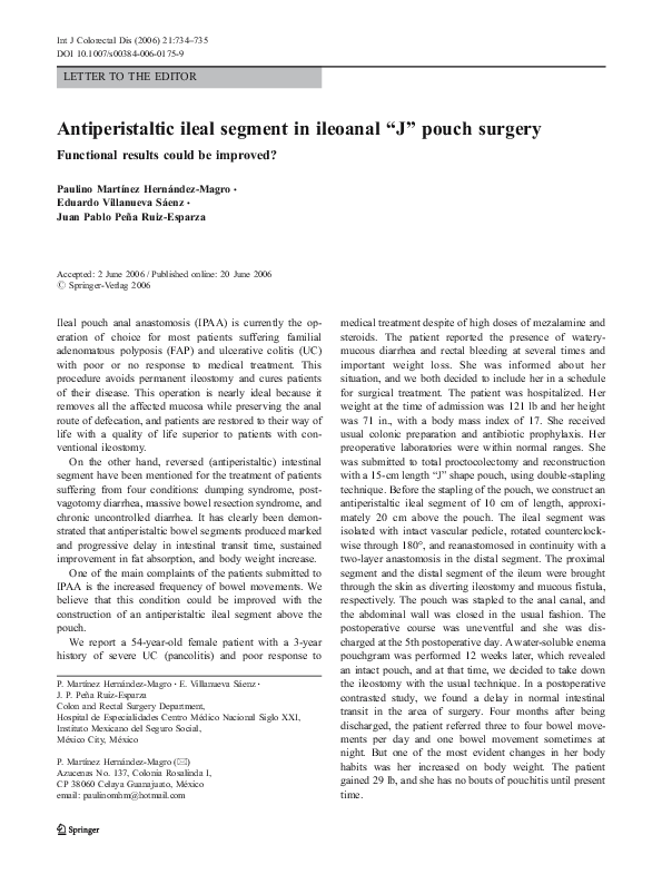 (PDF) Antiperistaltic ileal segment in ileoanal “J” pouch surgery