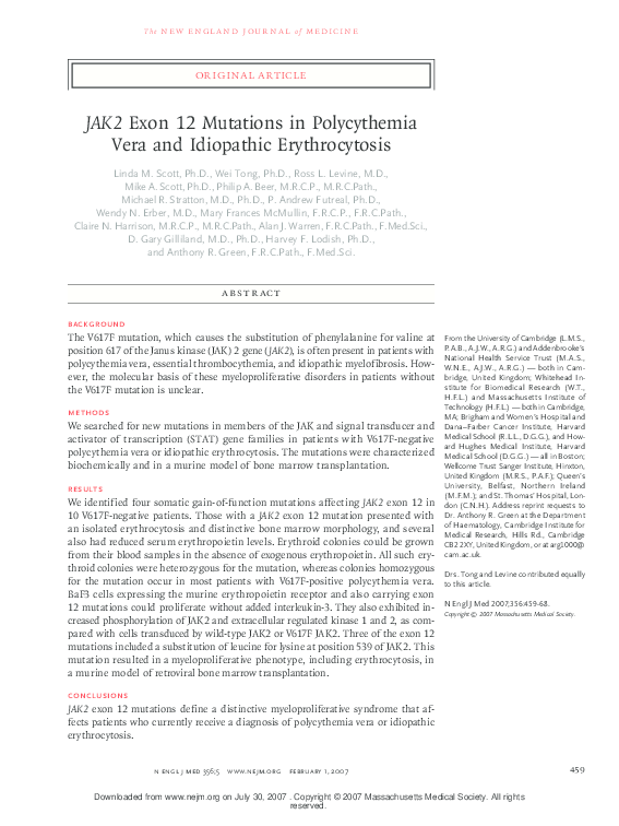 (PDF) JAK2 Exon 12 Mutations in Polycythemia Vera and Idiopathic ...