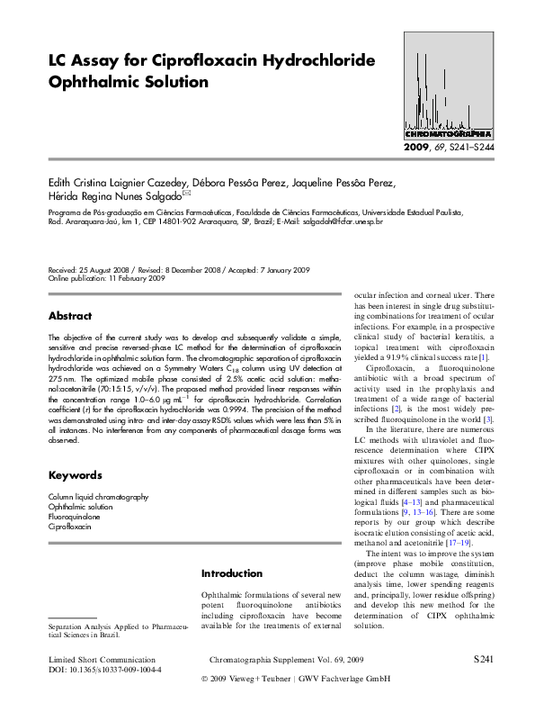(PDF) LC Assay for Ciprofloxacin Hydrochloride Ophthalmic Solution
