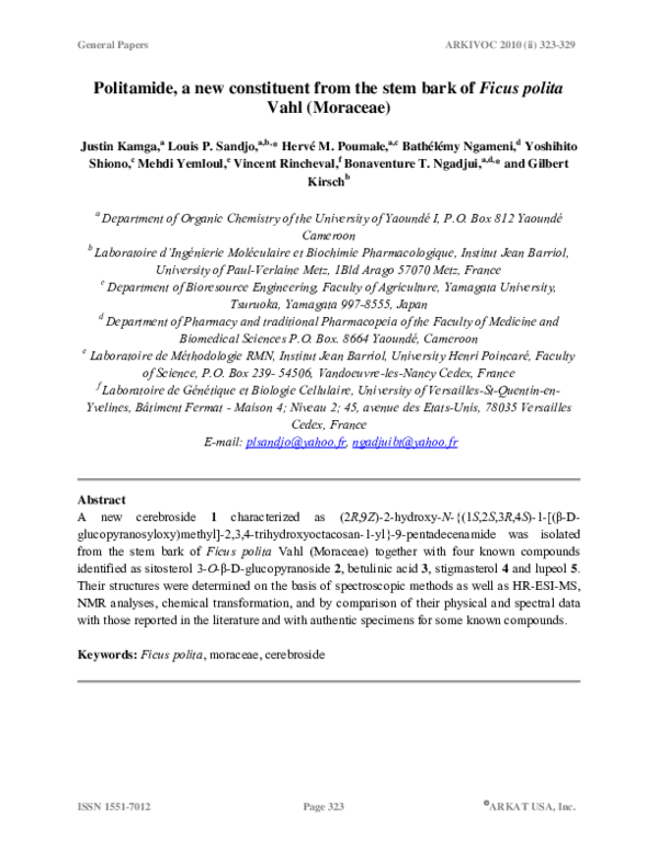 (PDF) Politamide, a new constituent from the stem bark of Ficus polita ...