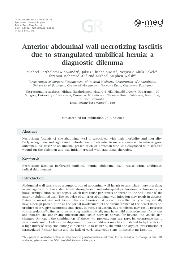 (PDF) Anterior abdominal wall necrotizing fasciitis due to strangulated ...