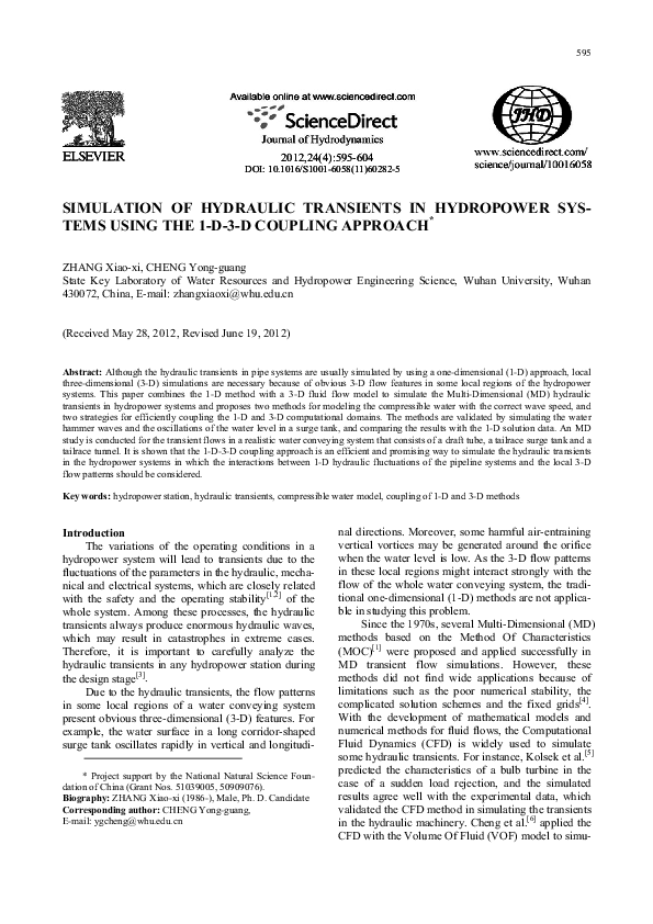 Pdf Simulation Of Hydraulic Transients In Hydropower Systems Using The 1 D 3 D Coupling Approach