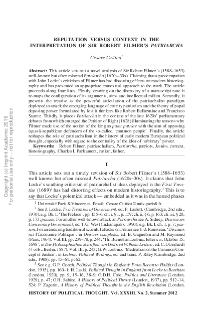 (PDF) Reputation Versus Context in the Interpretation of Robert Filmer ...
