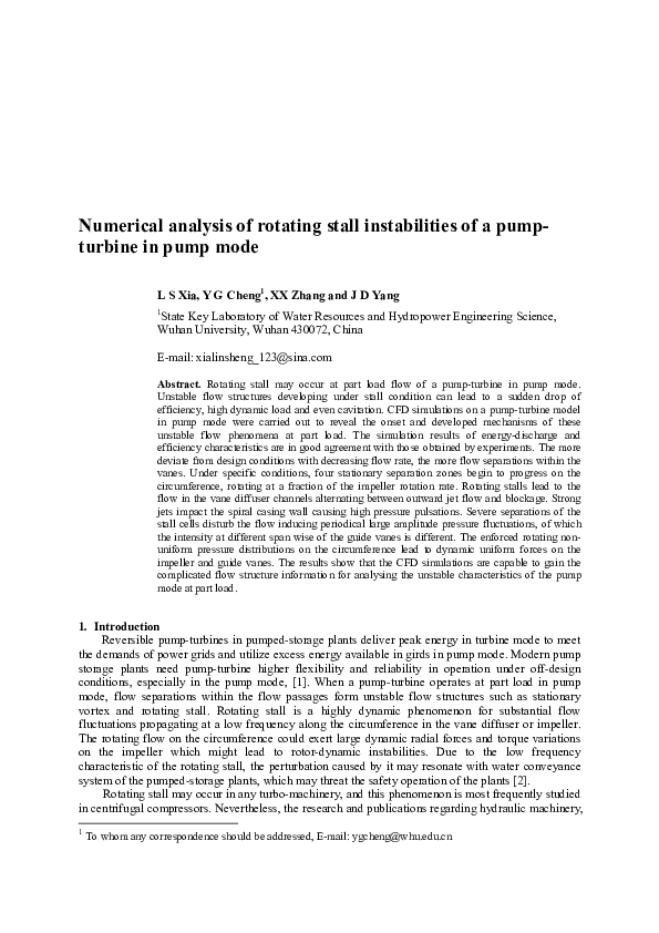 (PDF) Numerical analysis of rotating stall instabilities of a pump ...