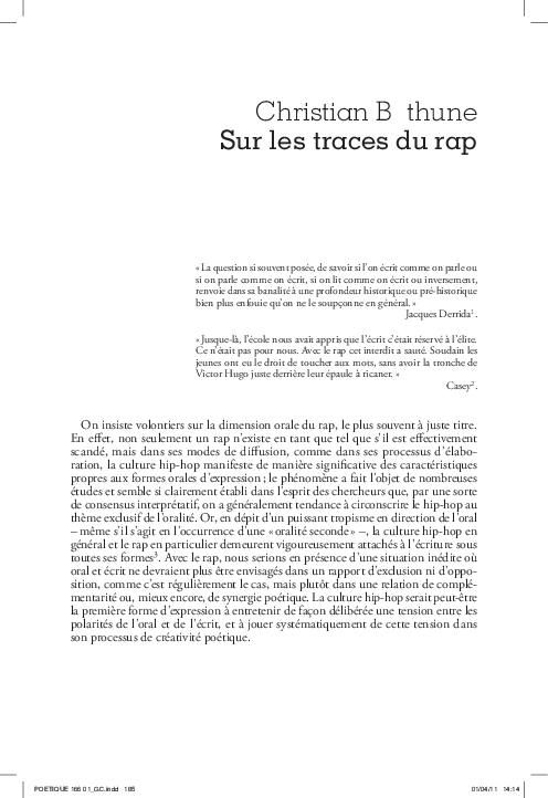 Christian Béthune Sur les traces du rap