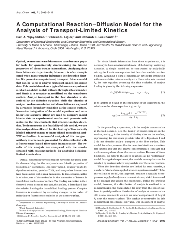 (PDF) A Computational Reaction−Diffusion Model for the Analysis of Transport-Limited Kinetics