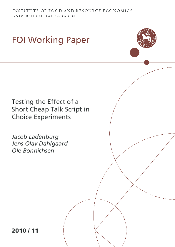 (PDF) Testing the Effect of a Short Cheap Talk Script in Choice Experiments