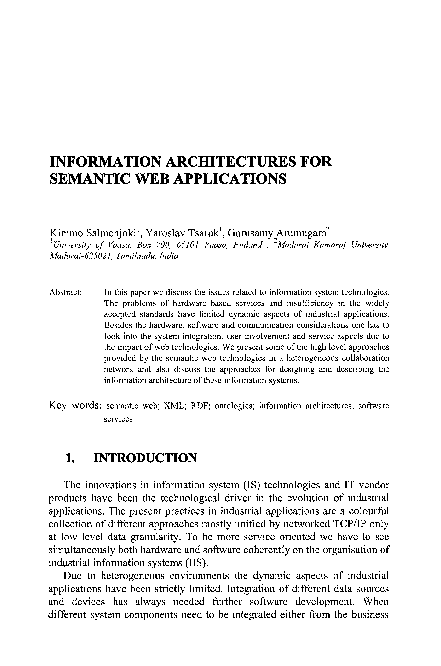 (PDF) Information Architectures for Semantic Web Applications