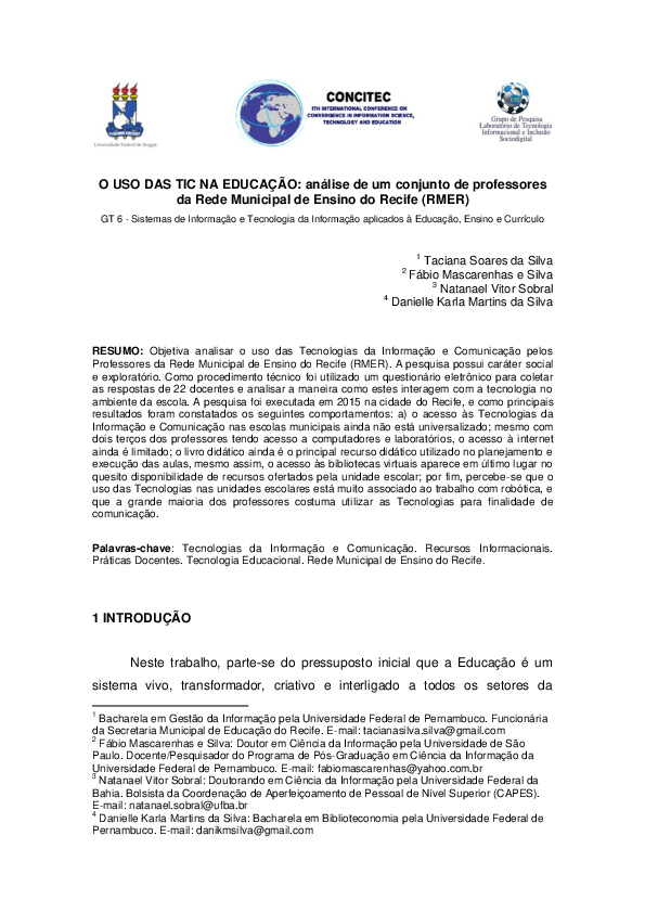 (PDF) O USO DAS TIC NA EDUCAÇÃO: análise de um conjunto de professores ...