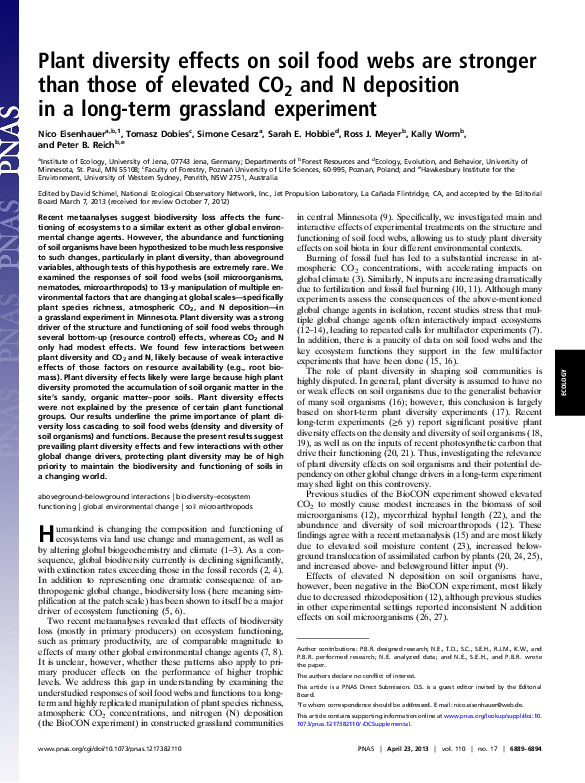 (PDF) Plant diversity effects on soil food webs are stronger than those of elevated CO2 and N ...