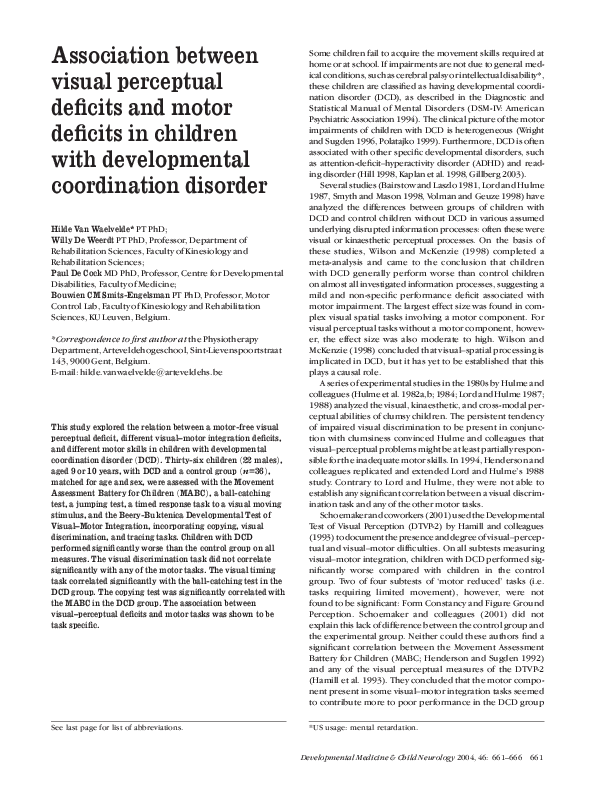(PDF) Association between visual perceptual deficits and motor deficits ...