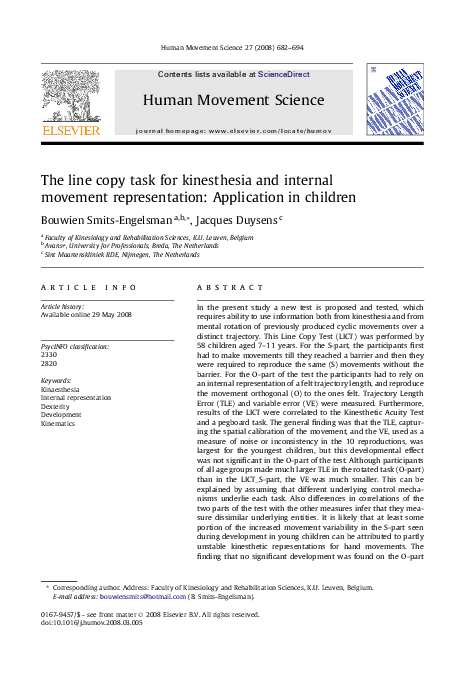 (PDF) The line copy task for kinesthesia and internal movement ...