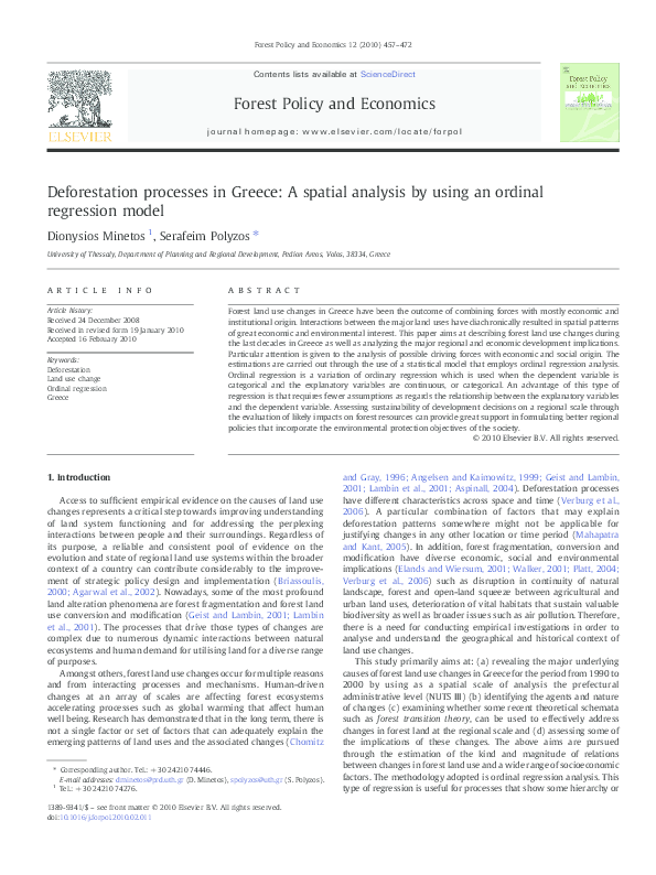 (PDF) Deforestation processes in Greece: A spatial analysis by using an ordinal regression model