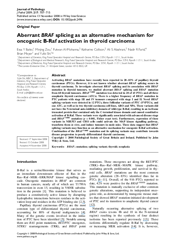 (PDF) Aberrant BRAF splicing as an alternative mechanism for oncogenic ...