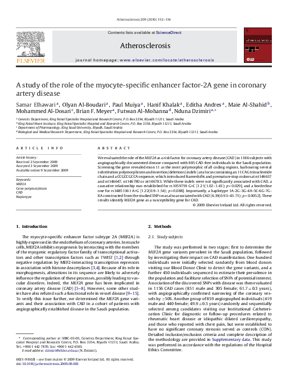 (PDF) A study of the role of the myocyte-specific enhancer factor-2A ...