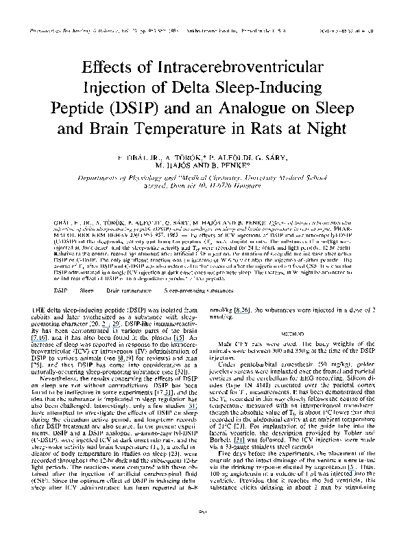 (PDF) Effects of intracerebroventricular injection of Delta Sleep-Inducing Peptide (DSIP) and an ...