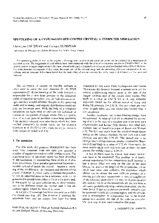 (PDF) Sputtering of a cesium-covered copper crystal: A computer simulation