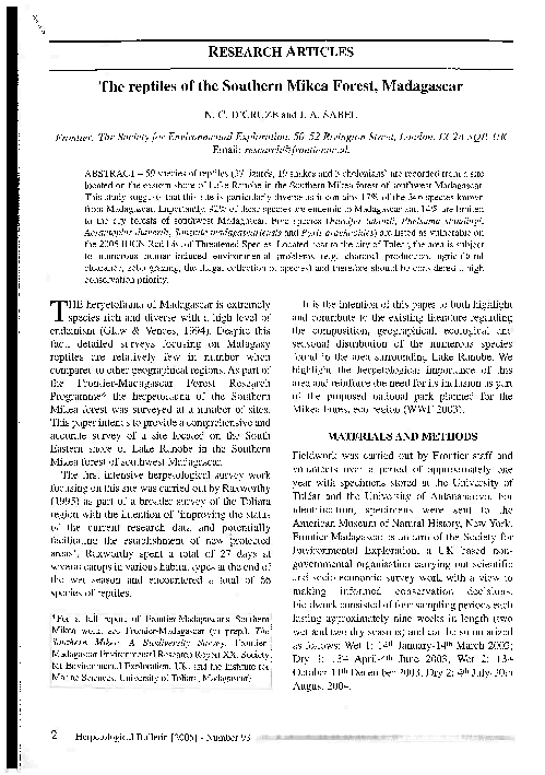 (PDF) The Reptiles of the Southern Mikea Forest, Madagascar
