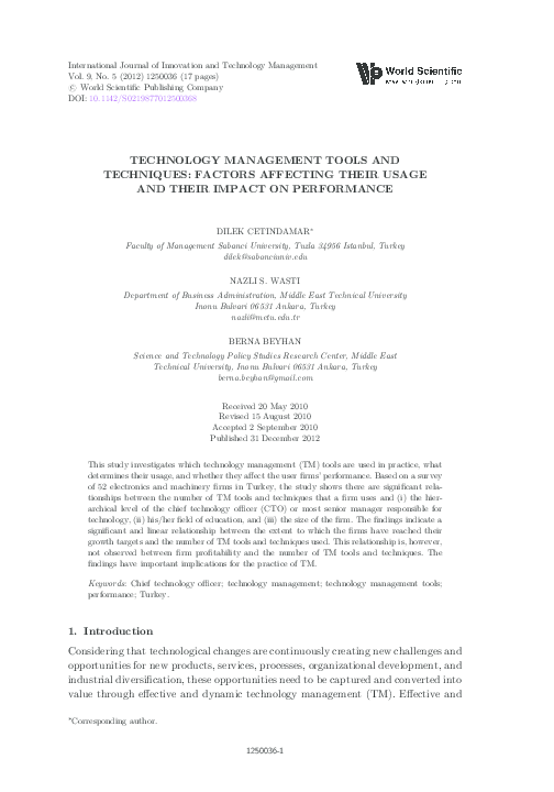 (PDF) Technology Management Tools and Techniques: Factors Affecting ...