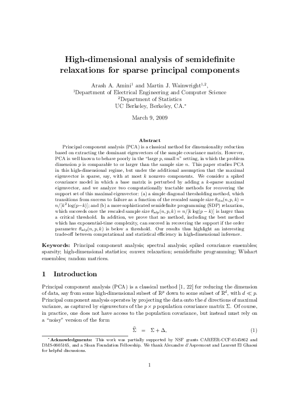 (PDF) High-dimensional analysis of semidefinite relaxations for sparse principal components