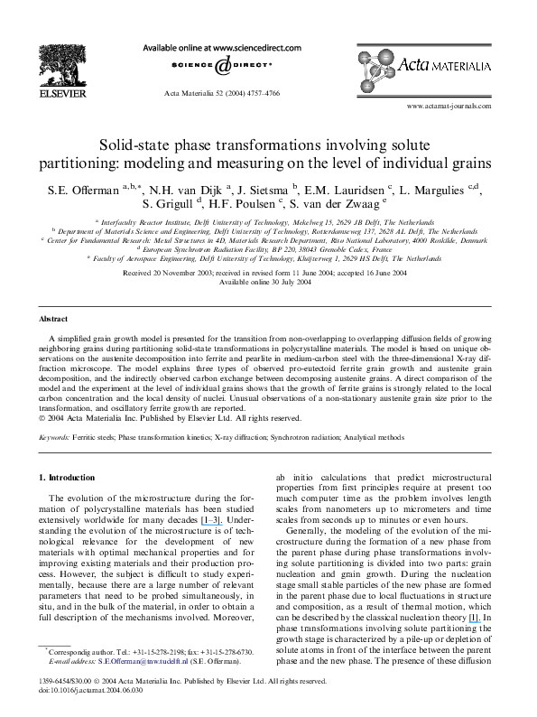 (PDF) Solid-state phase transformations involving solute partitioning: modeling and measuring on ...