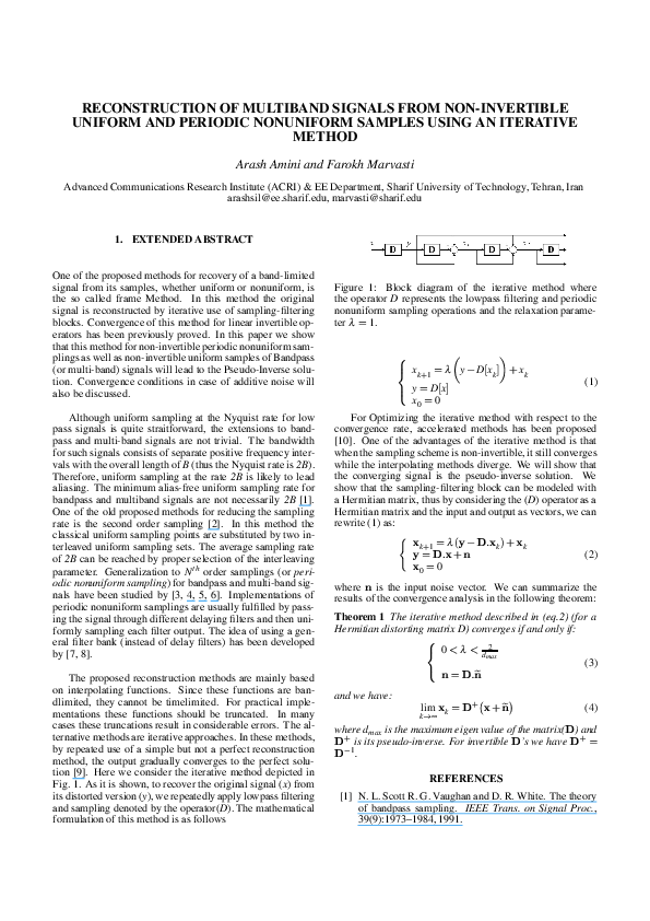 (PDF) RECONSTRUCTION OF MULTIBAND SIGNALS FROM NON-INVERTIBLE UNIFORM AND PERIODIC NONUNIFORM ...