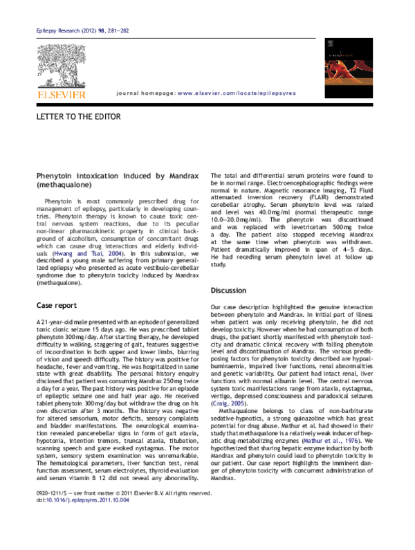 (PDF) Phenytoin intoxication induced by Mandrax (methaqualone
