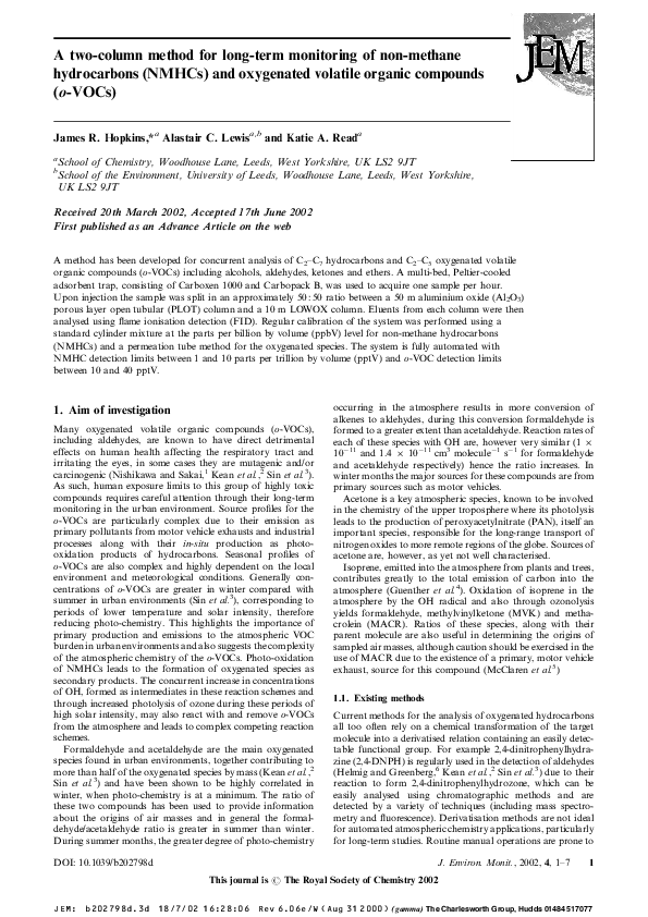 (PDF) A two-column method for long-term monitoring of non-methane ...