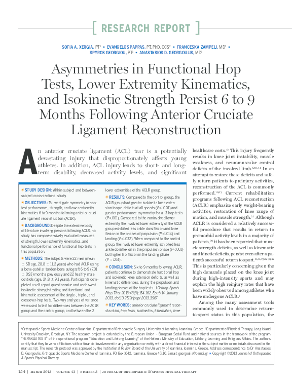 (PDF) Asymmetries in functional hop tests, lower extremity kinematics ...