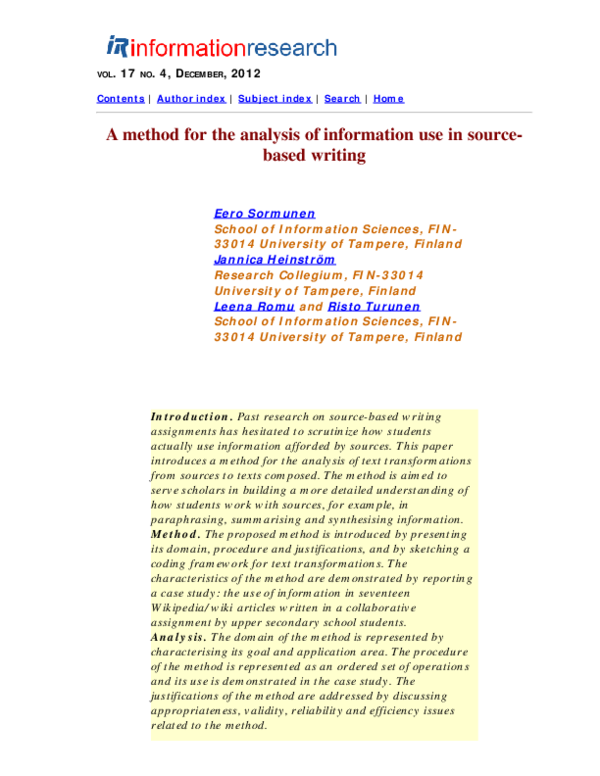(PDF) A method for the analysis of information use in source-based writing