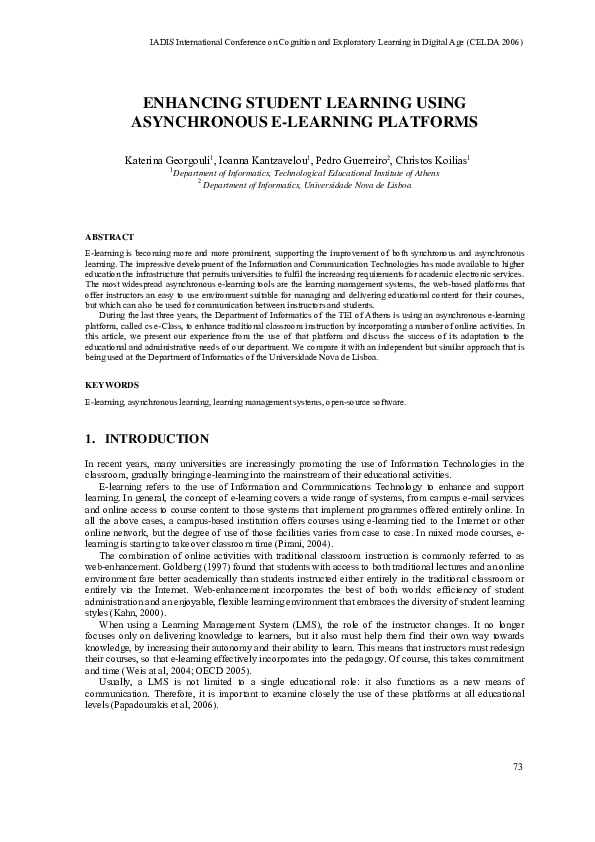 (PDF) “Enhancing Student Learning Using Asynchronous e-Learning Platforms