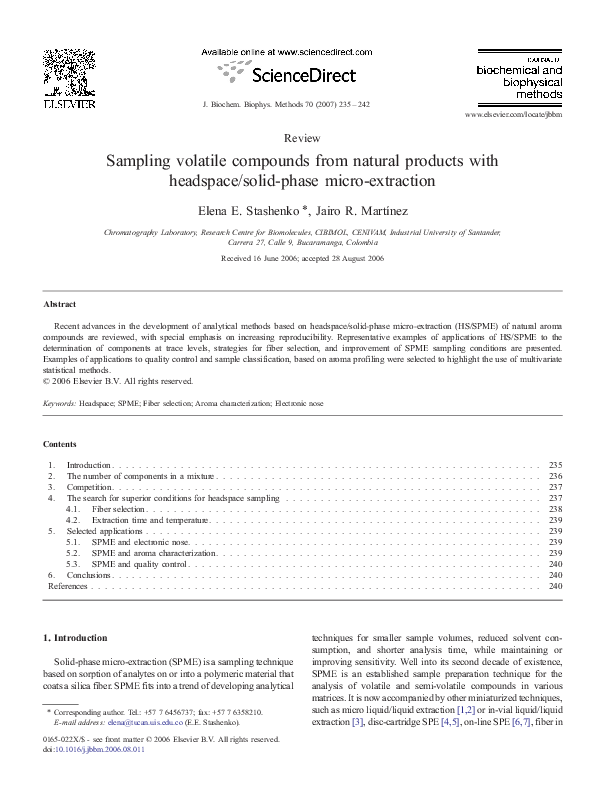 (PDF) Sampling volatile compounds from natural products with headspace/solid-phase micro-extraction