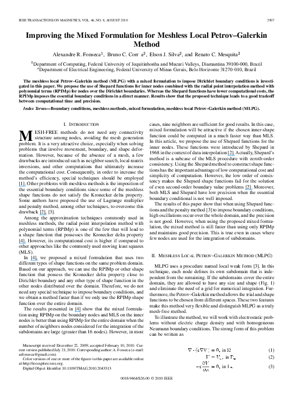(PDF) Improving the Mixed Formulation for Meshless Local Petrov–Galerkin Method