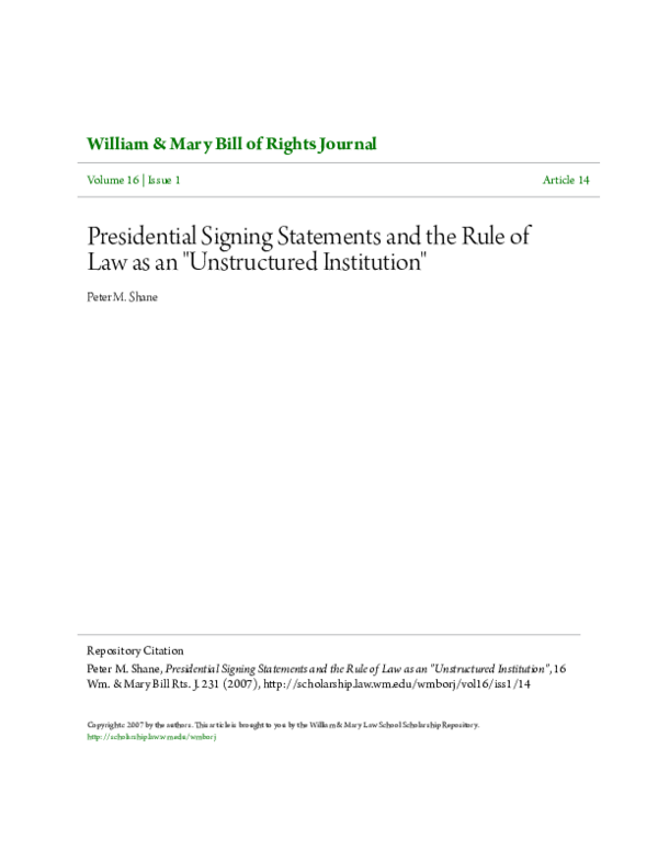 (PDF) Presidential Signing Statements and the Rule of Law as an ...