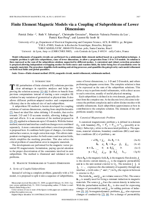 (PDF) Finite Element Magnetic Models via a Coupling of Subproblems of Lower Dimensions