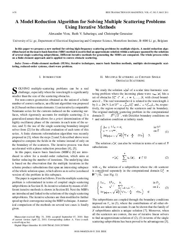 (PDF) A Model Reduction Algorithm for Solving Multiple Scattering Problems Using Iterative Methods