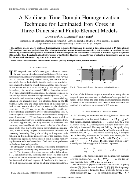 (PDF) A nonlinear time-domain homogenization technique for laminated iron cores in three ...