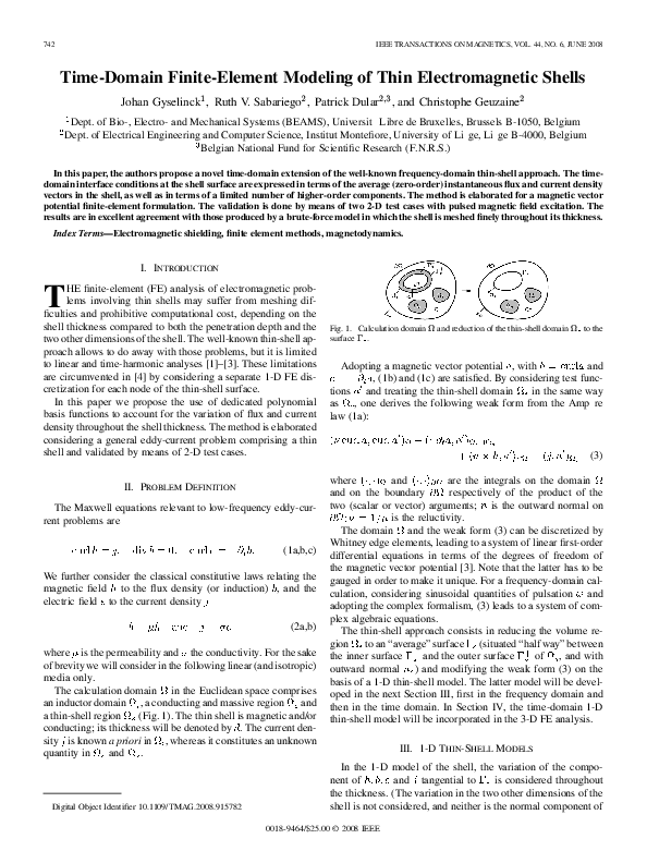 Pdf Time Domain Finite Element Modeling Of Thin Electromagnetic Shells