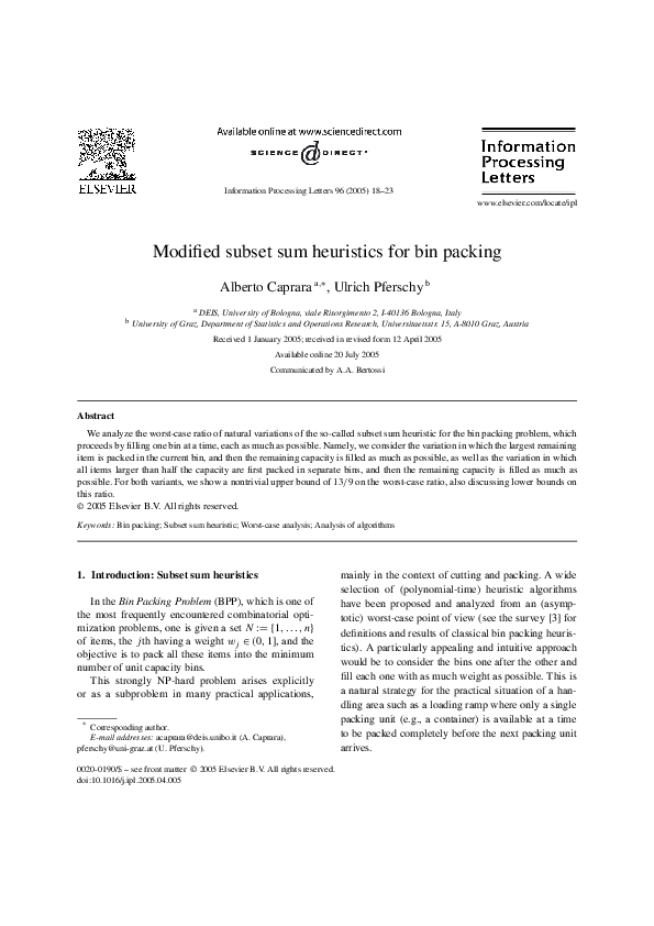 (PDF) Modified subset sum heuristics for bin packing