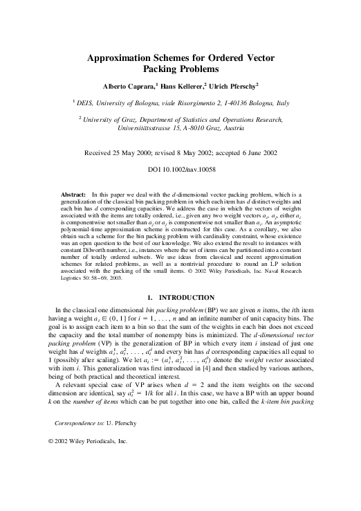 (PDF) Approximation schemes for ordered vector packing problems