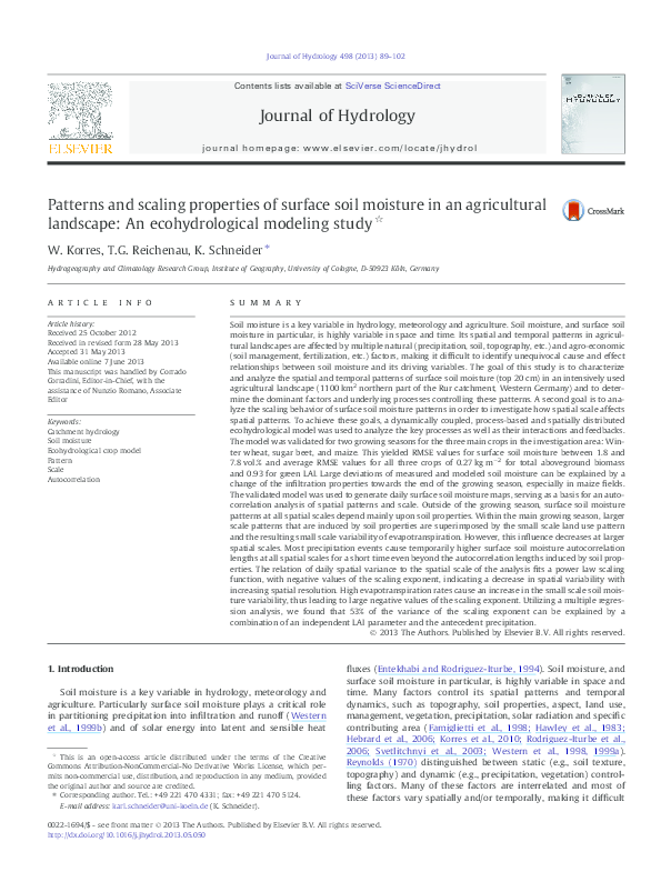 (PDF) Patterns and scaling properties of surface soil moisture in an agricultural landscape: An ...