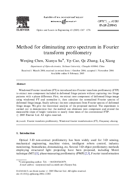 (PDF) Method for eliminating zero spectrum in Fourier transform profilometry