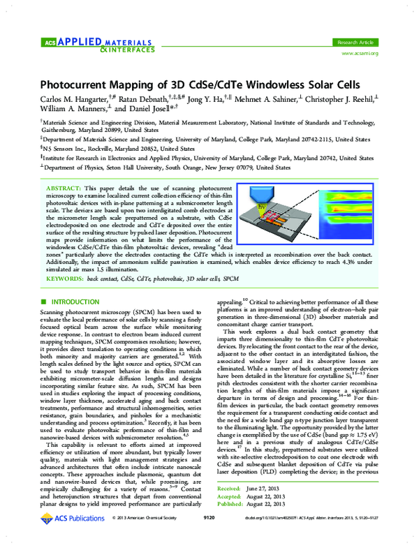 (PDF) Photocurrent mapping of 3D CdSe/CdTe windowless solar cells