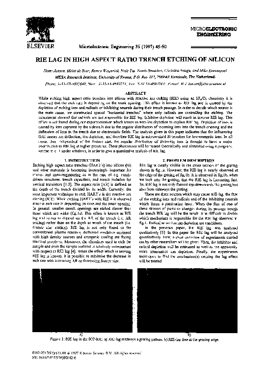 (PDF) RIE lag in high aspect ratio trench etching of silicon