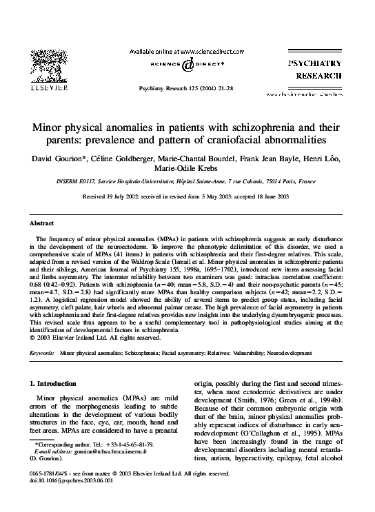 (PDF) Minor physical anomalies in patients with schizophrenia and their ...