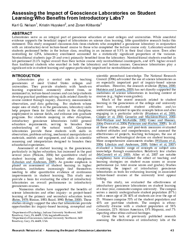 (PDF) Assessing the Impact of Geoscience Laboratories on Student ...
