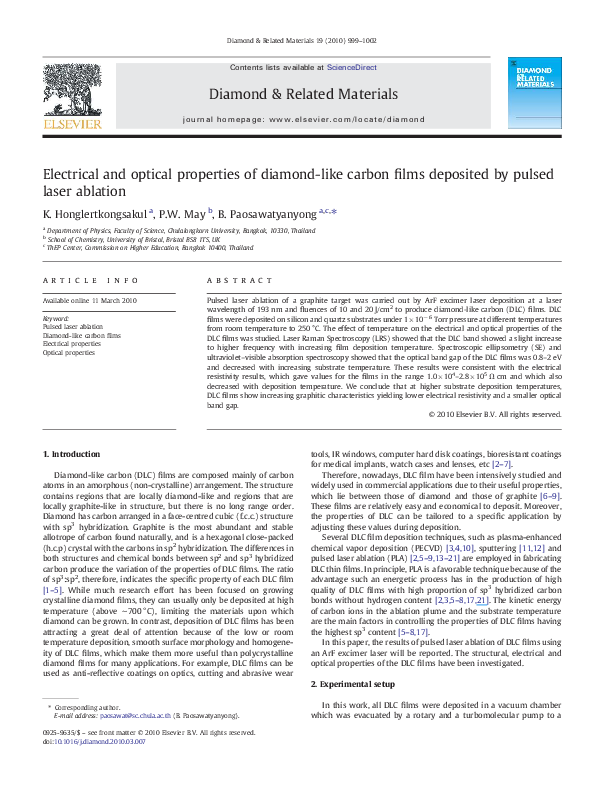 (PDF) Electrical and optical properties of diamond-like carbon films ...