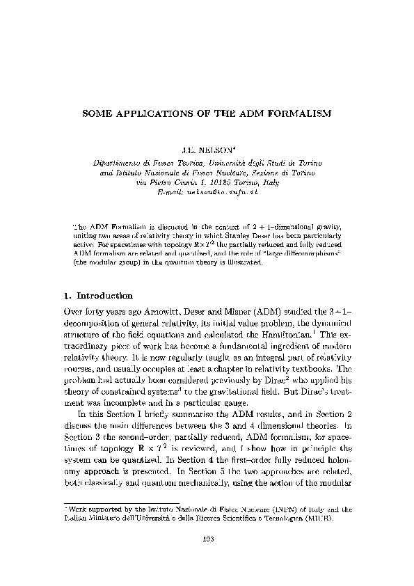 (PDF) Some Applications of the Adm Formalism